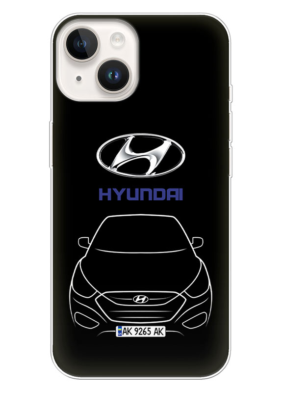 iPhone 14 чехол силиконовый - Hyundai логотип и автомобиль с номерным ...