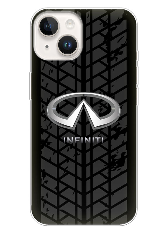 iPhone 14 чехол - Infiniti Инфинити логотип крупным планом и следы шин ...